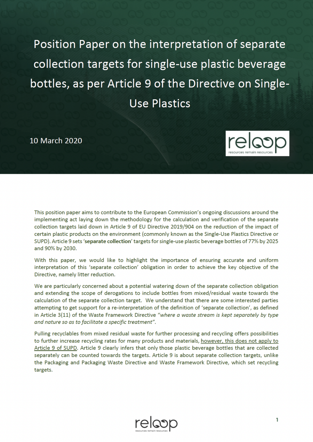 Interpretation of Separate Collection Targets for Single-Use Plastic ...