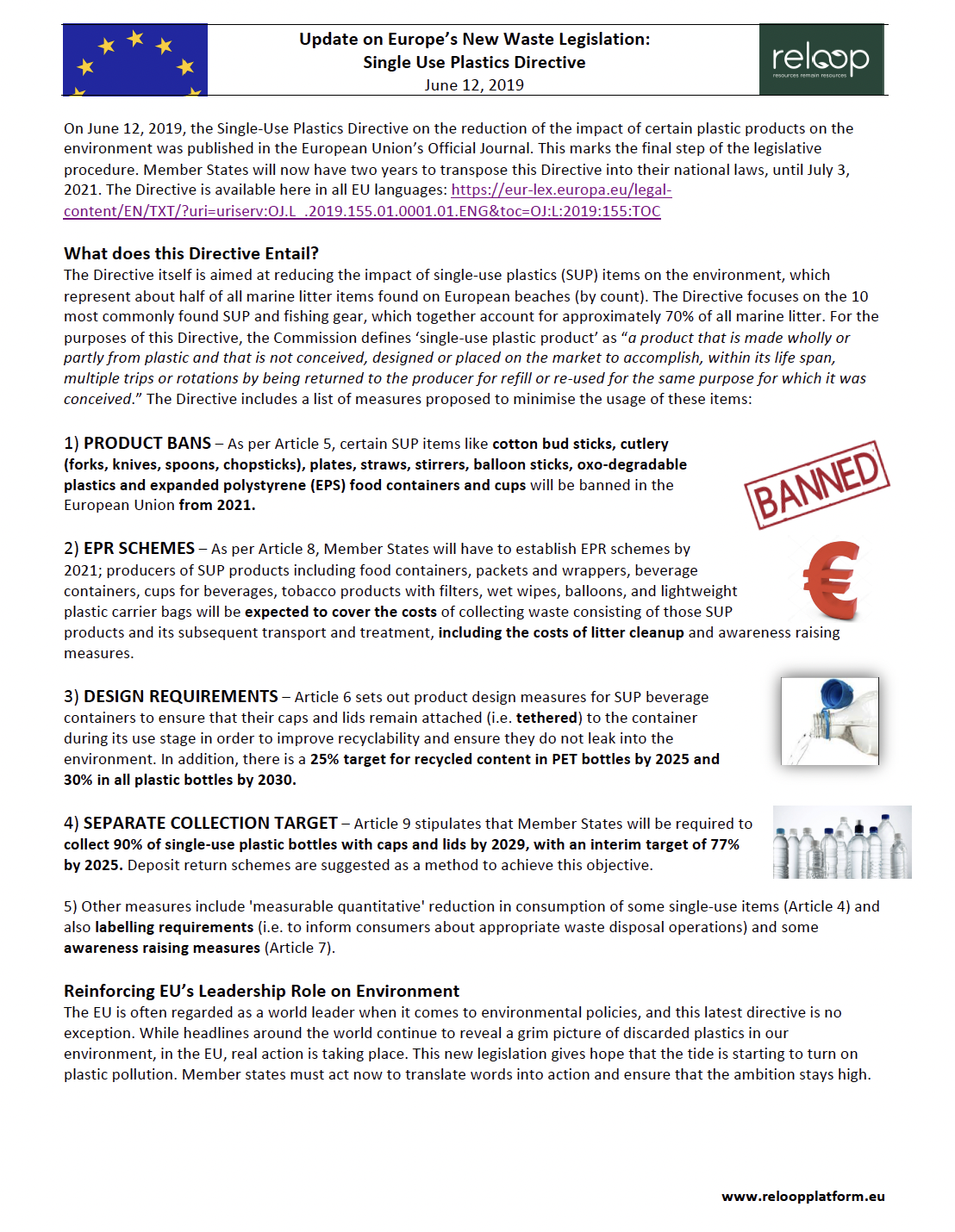 Single Use Plastics Directive Backgrounder Reloop Platform