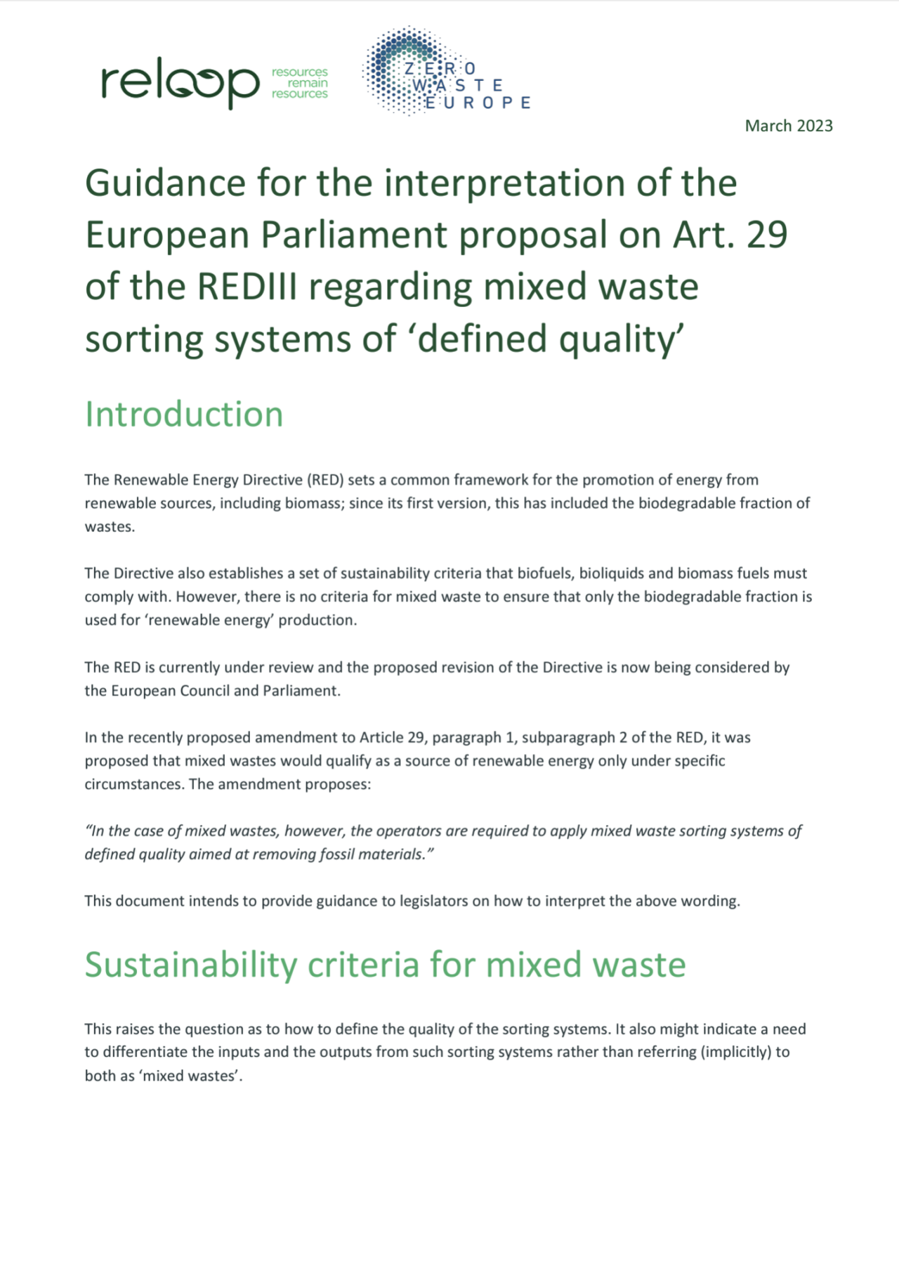 Closing the Loop Programme - Reloop Platform